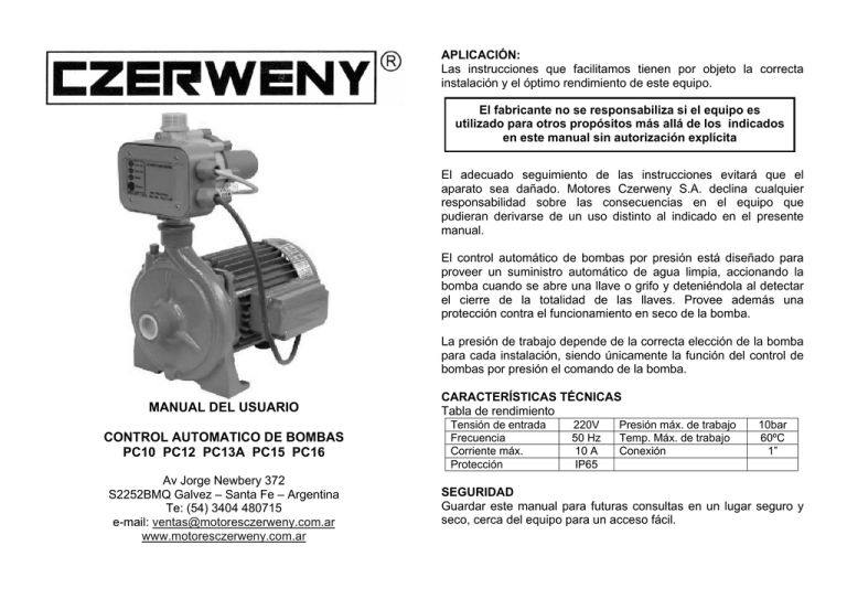 manual del usuario control automatico de bombas pc10 pc12 pc13a