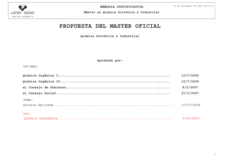 PROPUESTA DEL MASTER OFICIAL