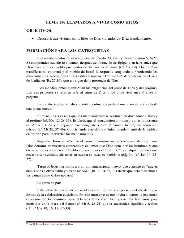 TEMA 30 LLAMADOS A VIVIR COMO HIJOS OBJETIVOS TEMA 30 LLAMADOS A VIVIR COMO HIJOS OBJETIVOS