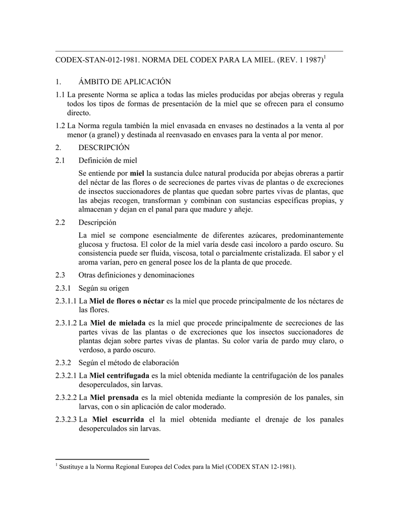 CODEX-STAN-012-1981. NORMA DEL CODEX PARA LA MIEL