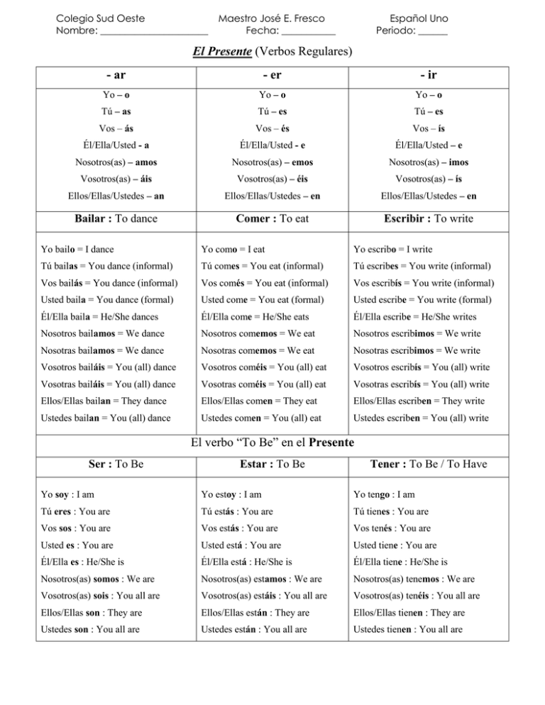 El pretérito: Verbos Regulares
