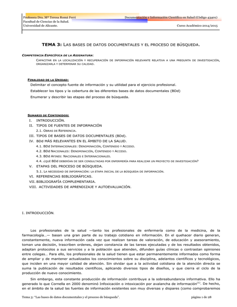 tema 3: las bases de datos documentales y el proceso de