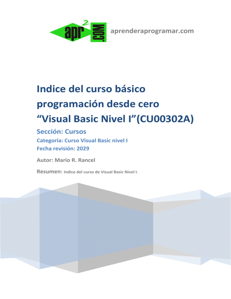 CU00302A Indice curso basico programacion Visual Basic desde