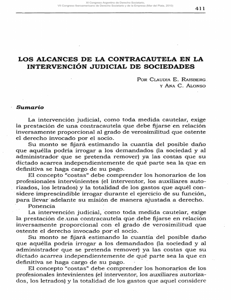 los alcances de la contracautela en la intervención judicial