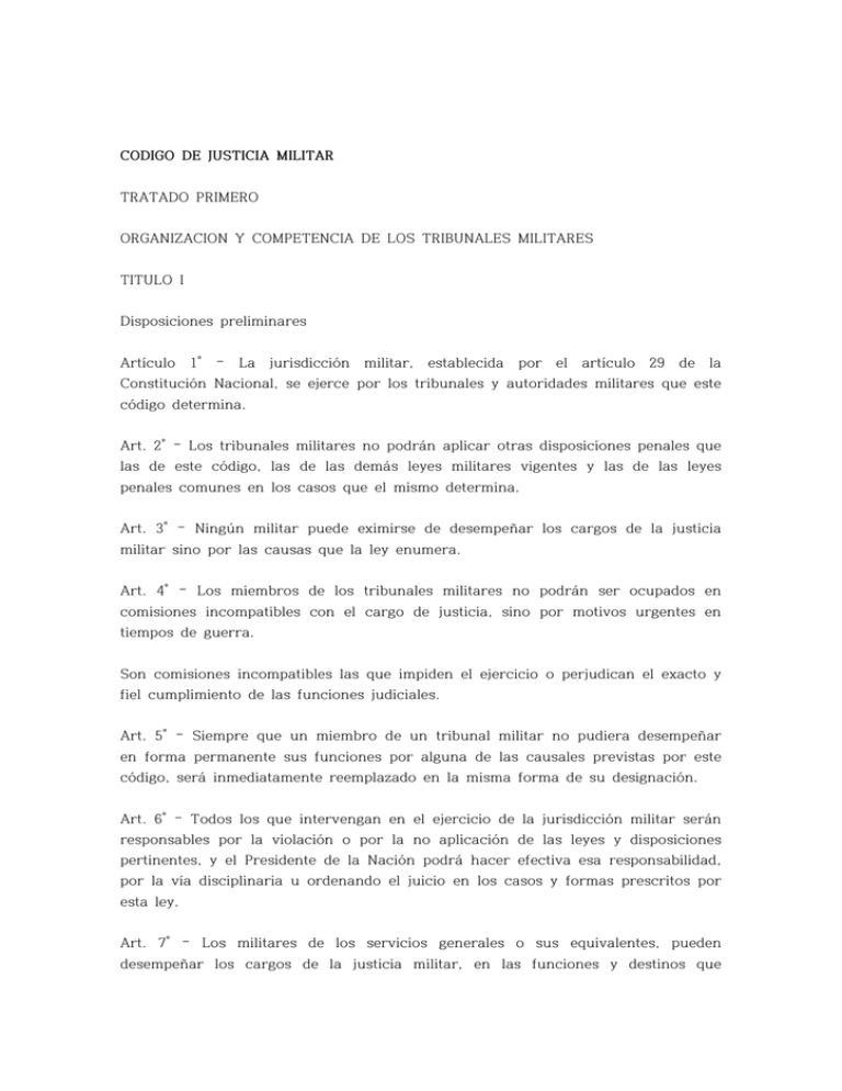CODIGO DE JUSTICIA MILITAR TRATADO PRIMERO