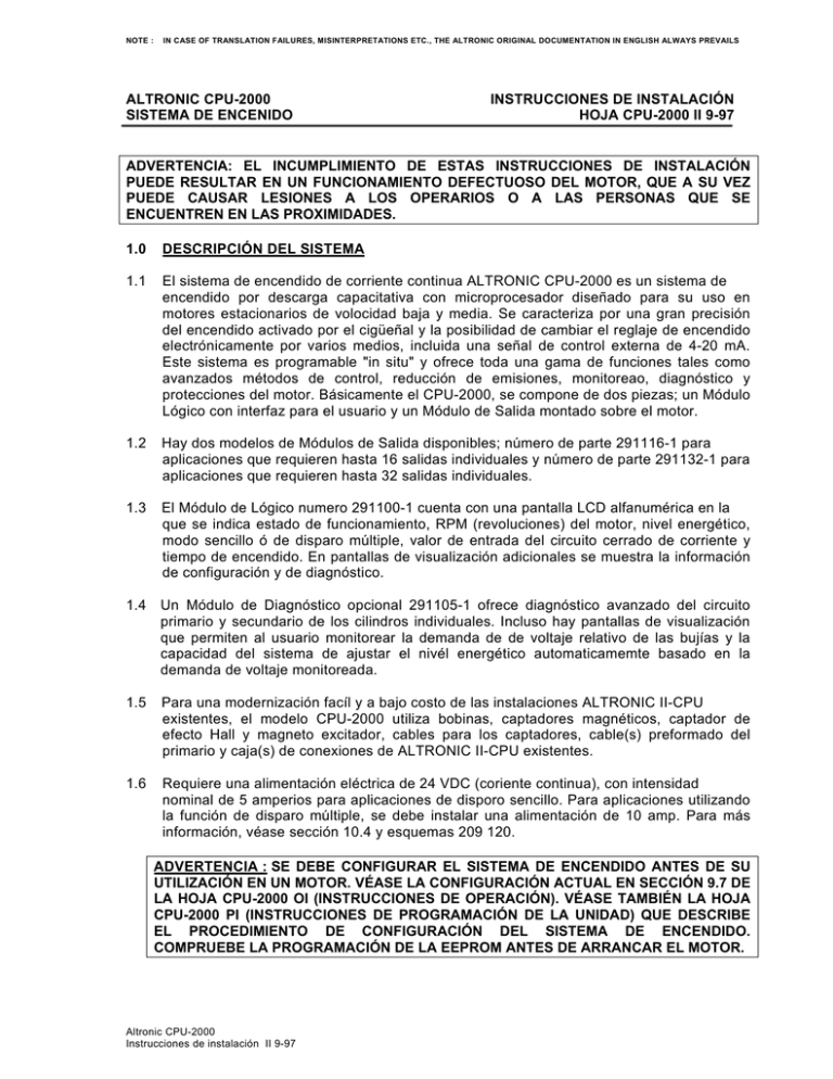 altronic cpu-2000 instrucciones de instalación