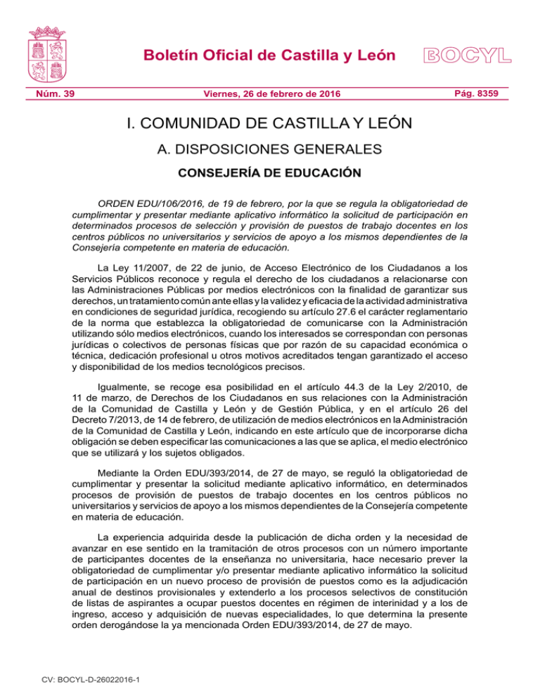 BOCYL n.º 39 26-febrero-2016