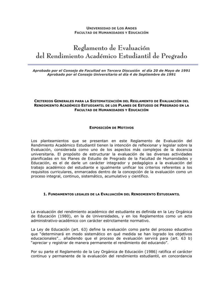 Reglamento de Evaluación