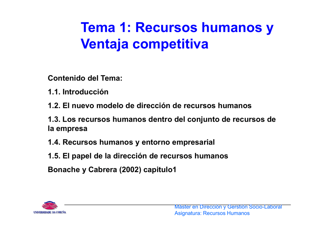 Tema 1: Recursos humanos y Ventaja competitiva