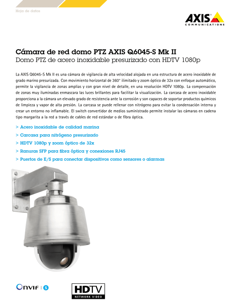 Cámara de red domo PTZ AXIS Q6045-S Mk II