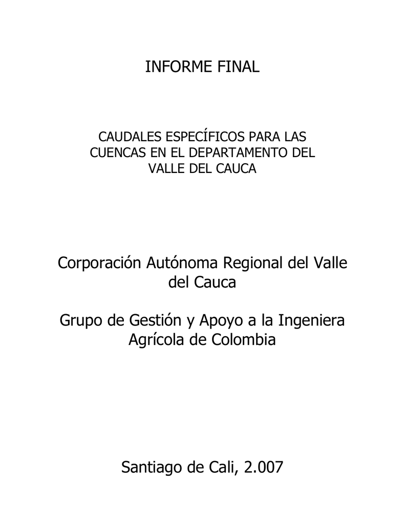 Caudales específicos para las cuencas en el departamento del