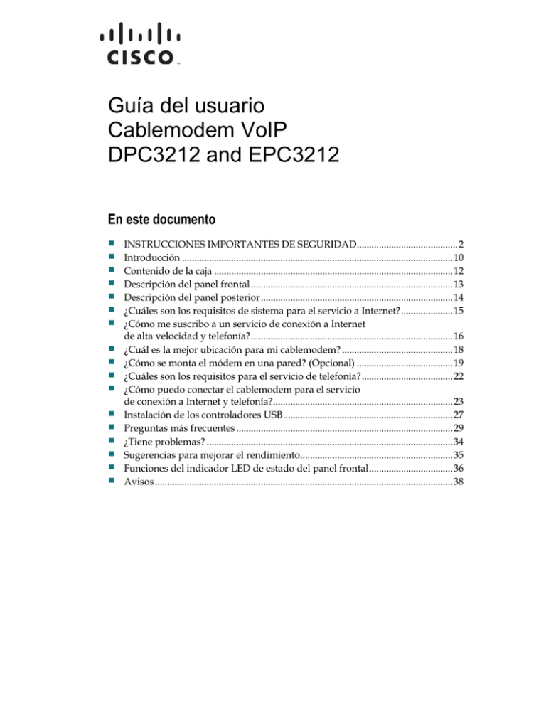 Cisco Model DPC3212 and EPC3212 VoIP Cable Modem User