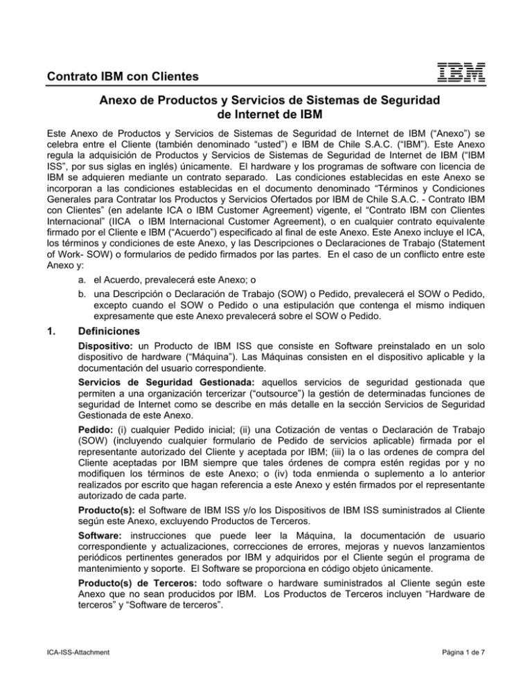 Contrato IBM con Clientes Anexo de Productos y Servicios de