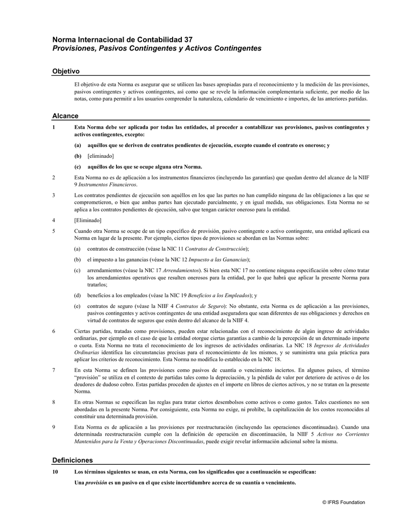 Provisiones, Pasivos Contingentes y Activos Contingentes