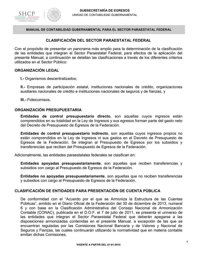 CLASIFICACIÓN DEL SECTOR PARAESTATAL