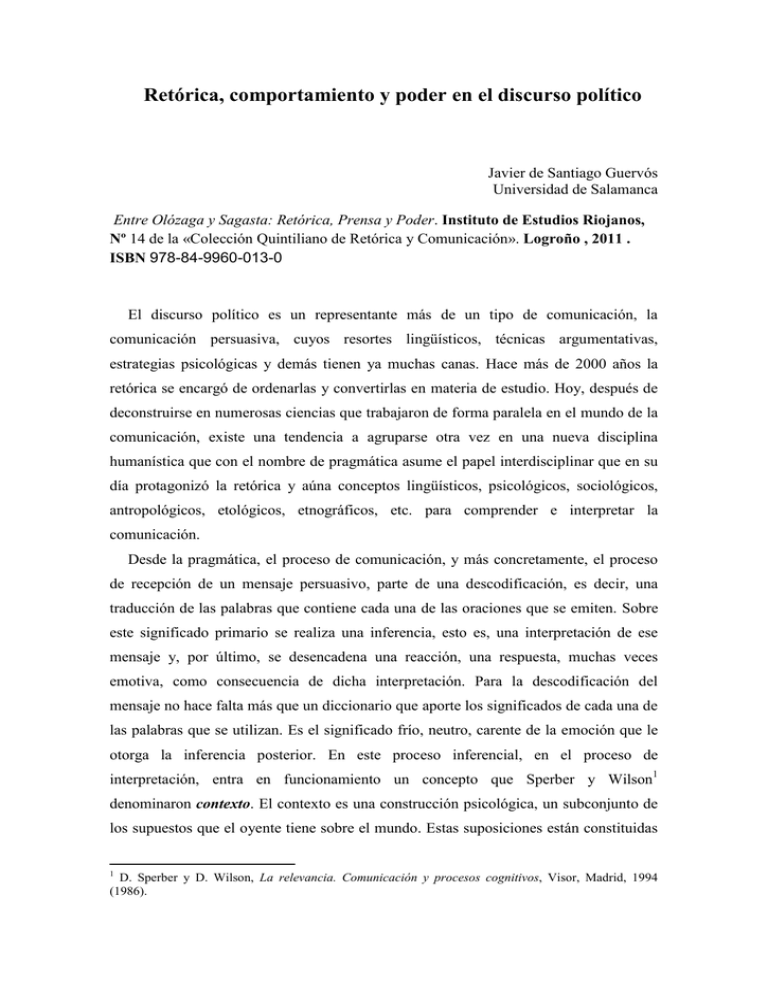 Retórica, comportamiento y poder en el discurso político.(Javier de