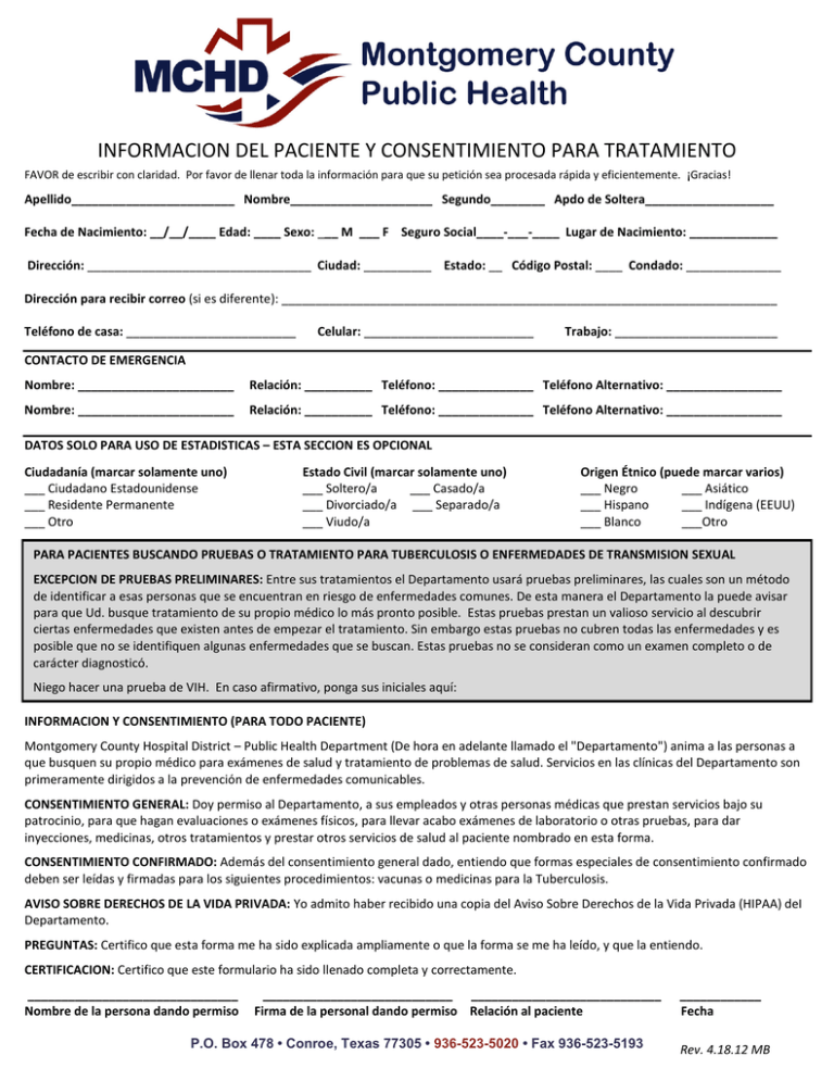 informacion del paciente y consentimiento para tratamiento
