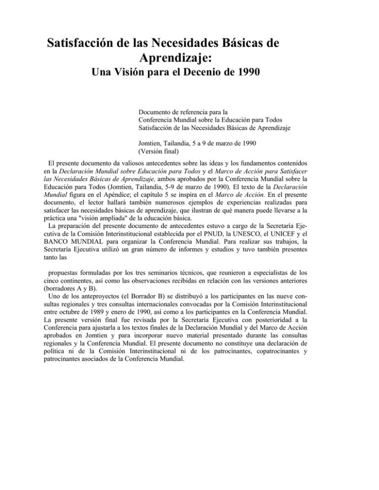 Satisfacción de las Necesidades Básicas de Aprendizaje