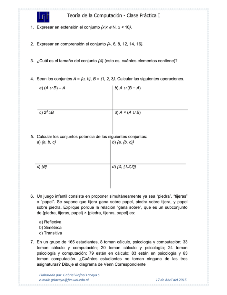 Teoría de la Computación - Clase Práctica I