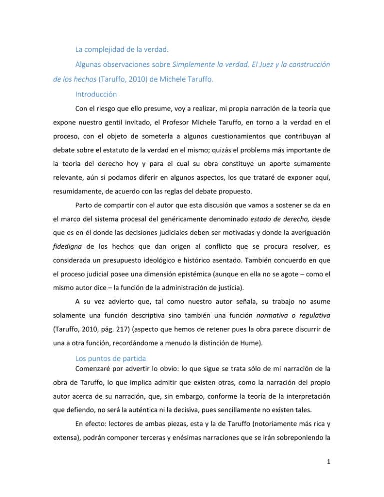 La complejidad de la verdad. Algunas observaciones sobre