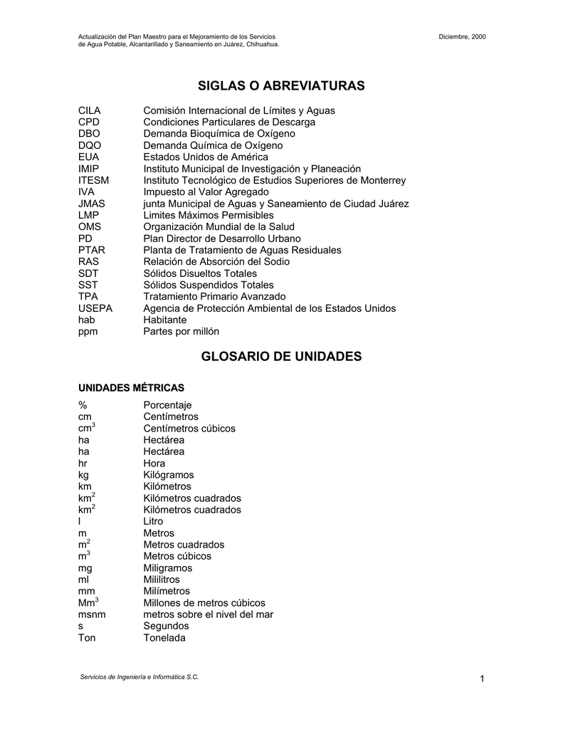 SIGLAS O ABREVIATURAS GLOSARIO DE UNIDADES