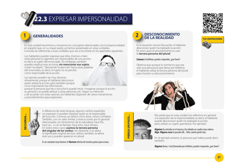 expresar impersonalidad