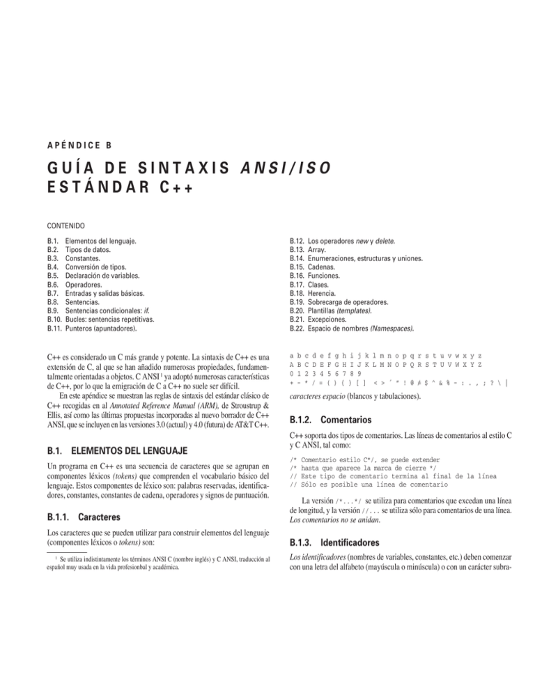 GUÍA DE SINTAXIS ESTÁNDAR C++ ANSI/ISO