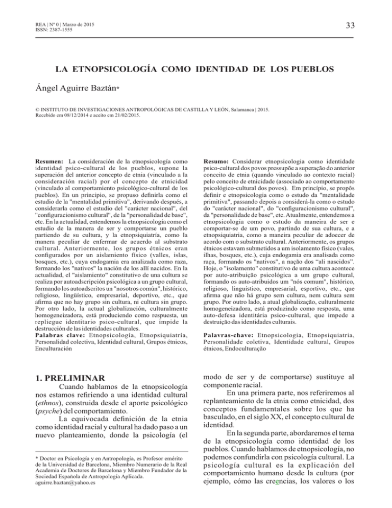 LA ETNOPSICOLOGÍA COMO IDENTIDAD DE LOS PUEBLOS