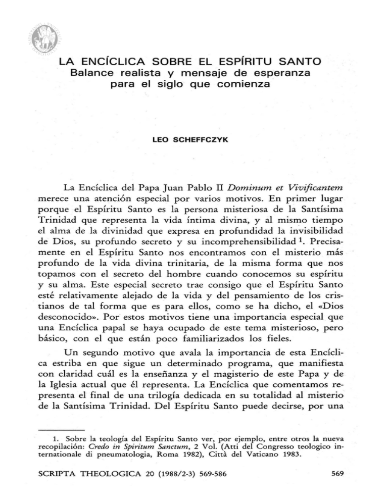LA ENCíCLICA SOBRE EL EspíRITU SANTO