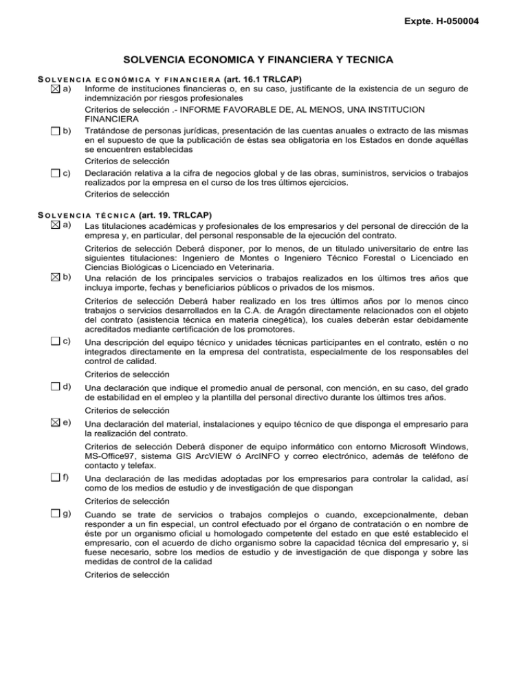 SOLVENCIA ECONOMICA Y FINANCIERA Y TECNICA