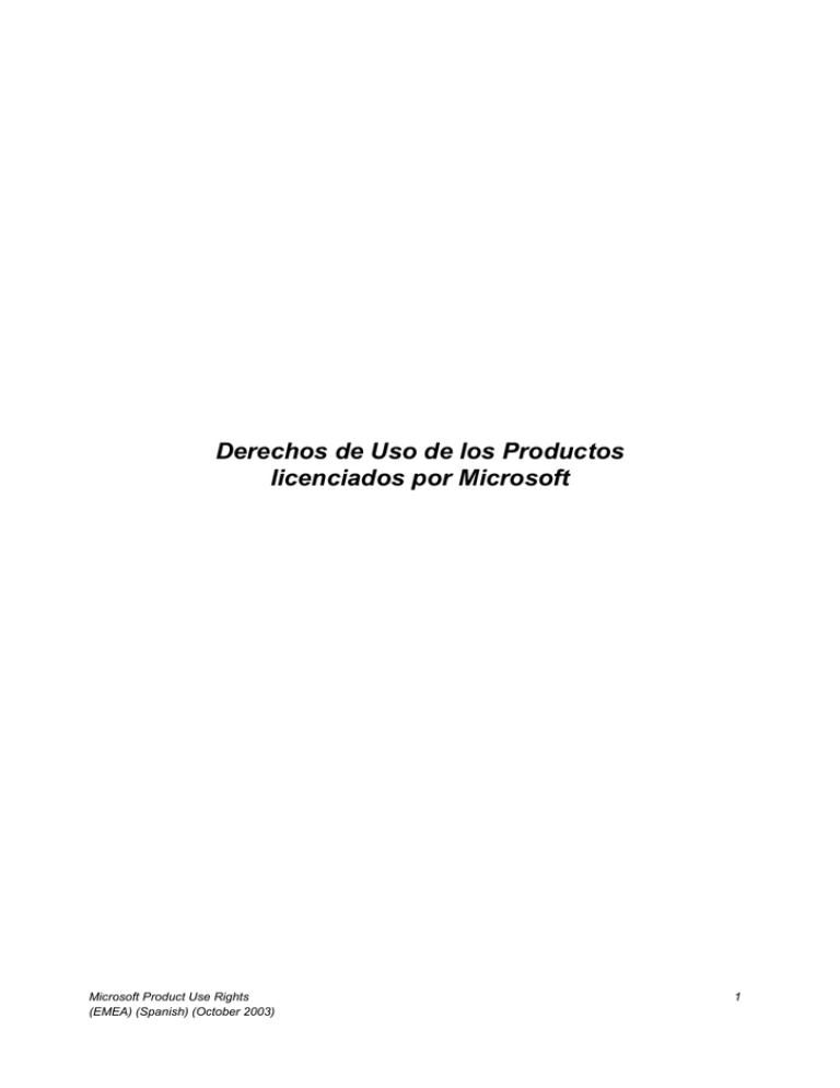 Derechos de Uso de los Productos licenciados por Microsoft