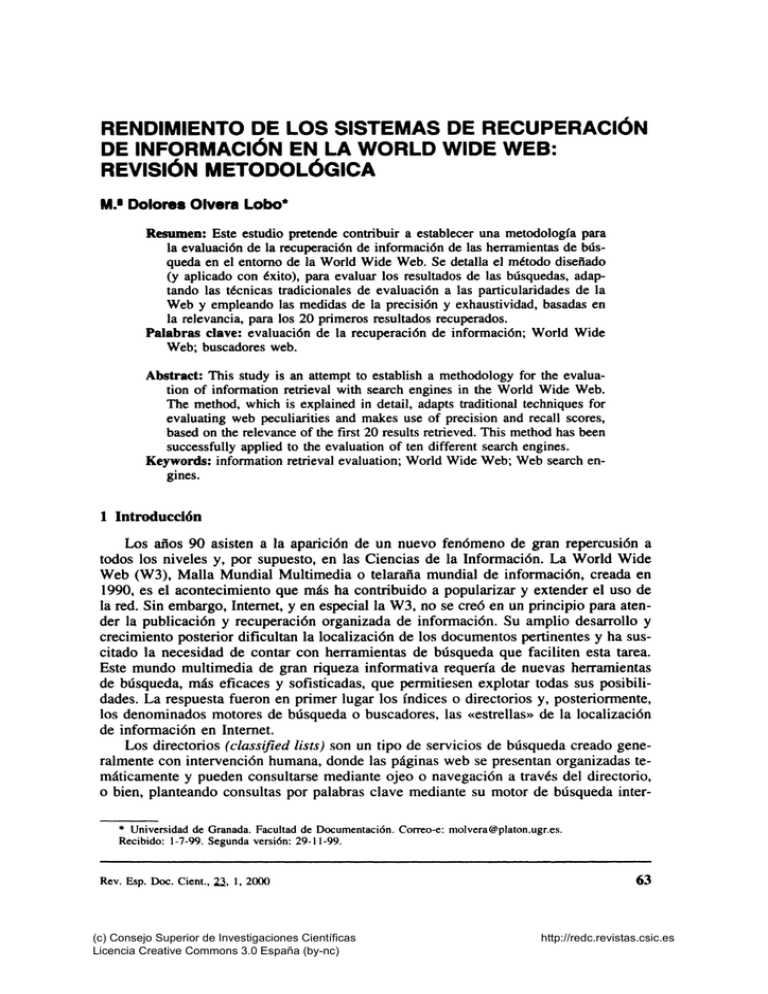 RENDIMIENTO DE LOS SISTEMAS DE RECUPERACiÓN