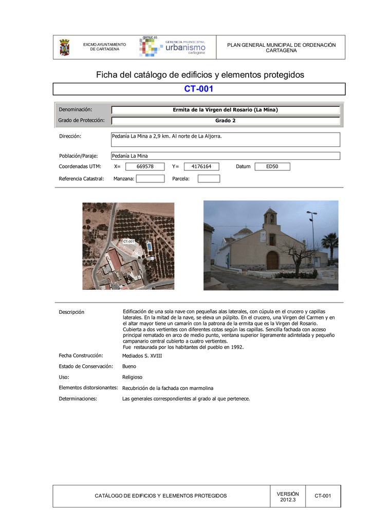 Ficha del catálogo de edificios y elementos protegidos CT-001