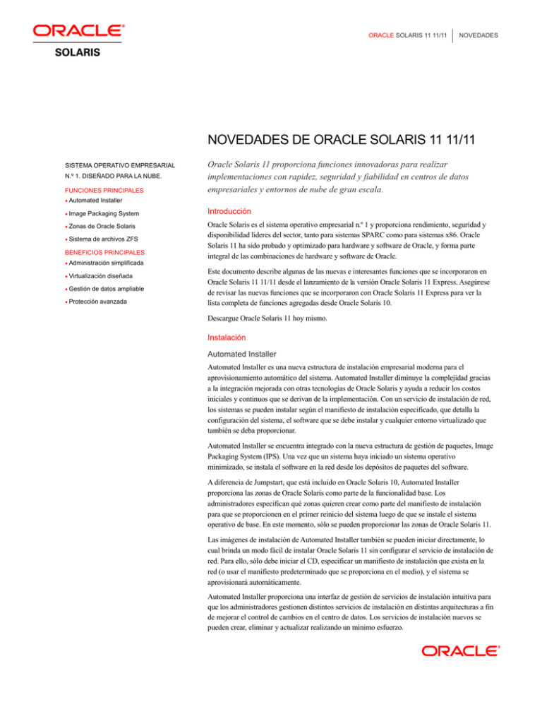 Novedades de Oracle Solaris 11