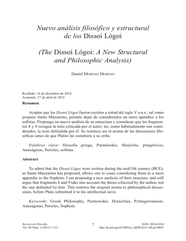 Nuevo análisis filosófico y estructural de los Dissoì Lógoi