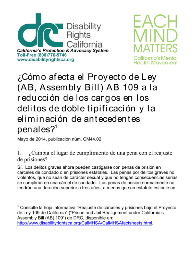 How does AB 109 affect reduction of charges from felony