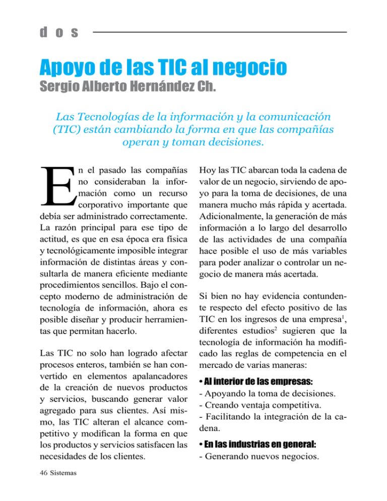 Apoyo de las TIC al negocio