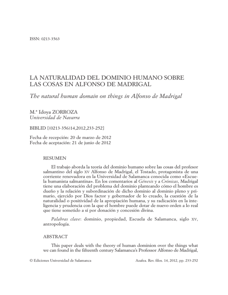 La naturalidad del dominio humano sobre las cosas en