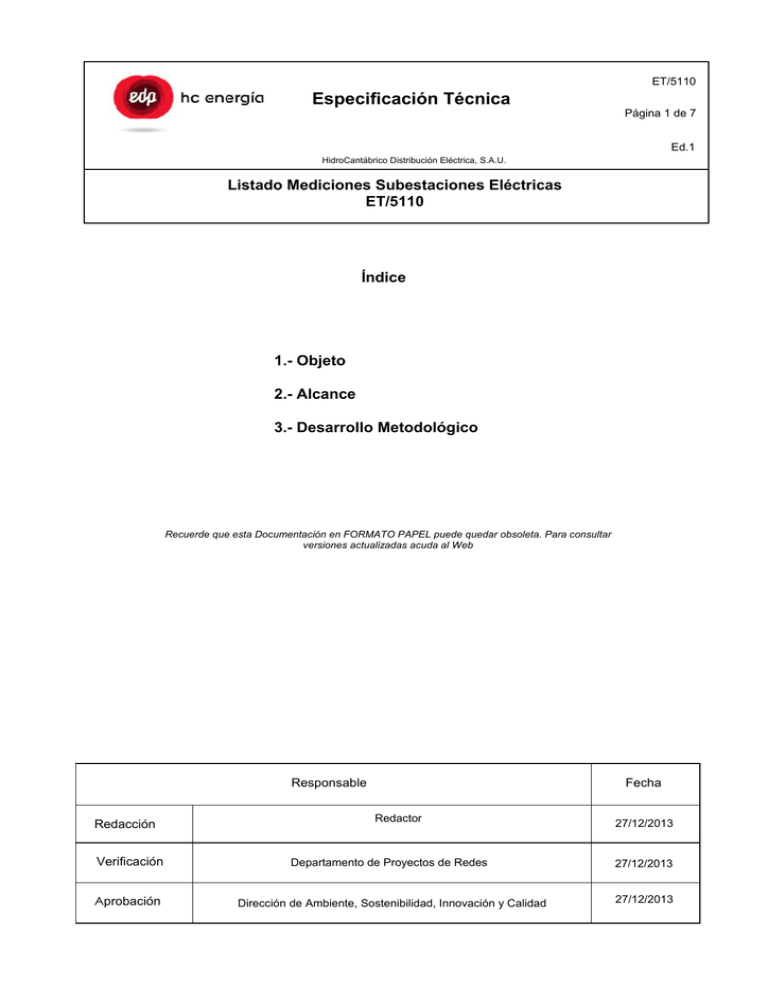 Listado Mediciones Subestaciones Eléctricas