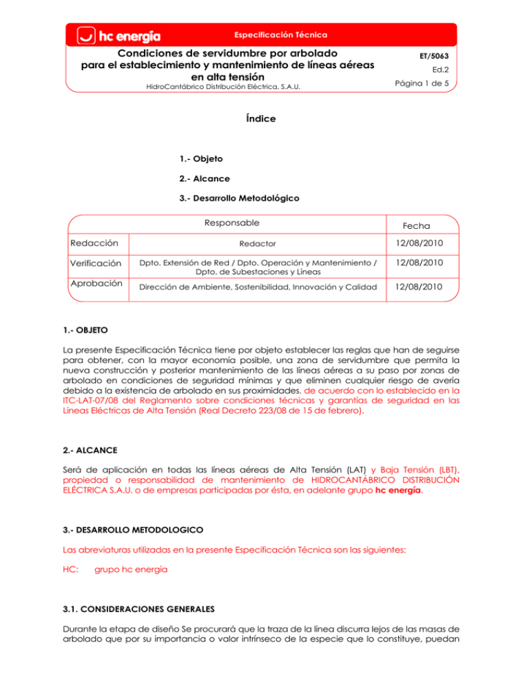 Condiciones de servidumbre por arbolado para el