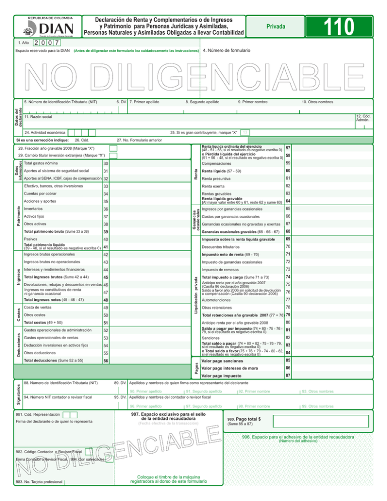 Formulario DIAN 110 - Universidad Nacional de Colombia