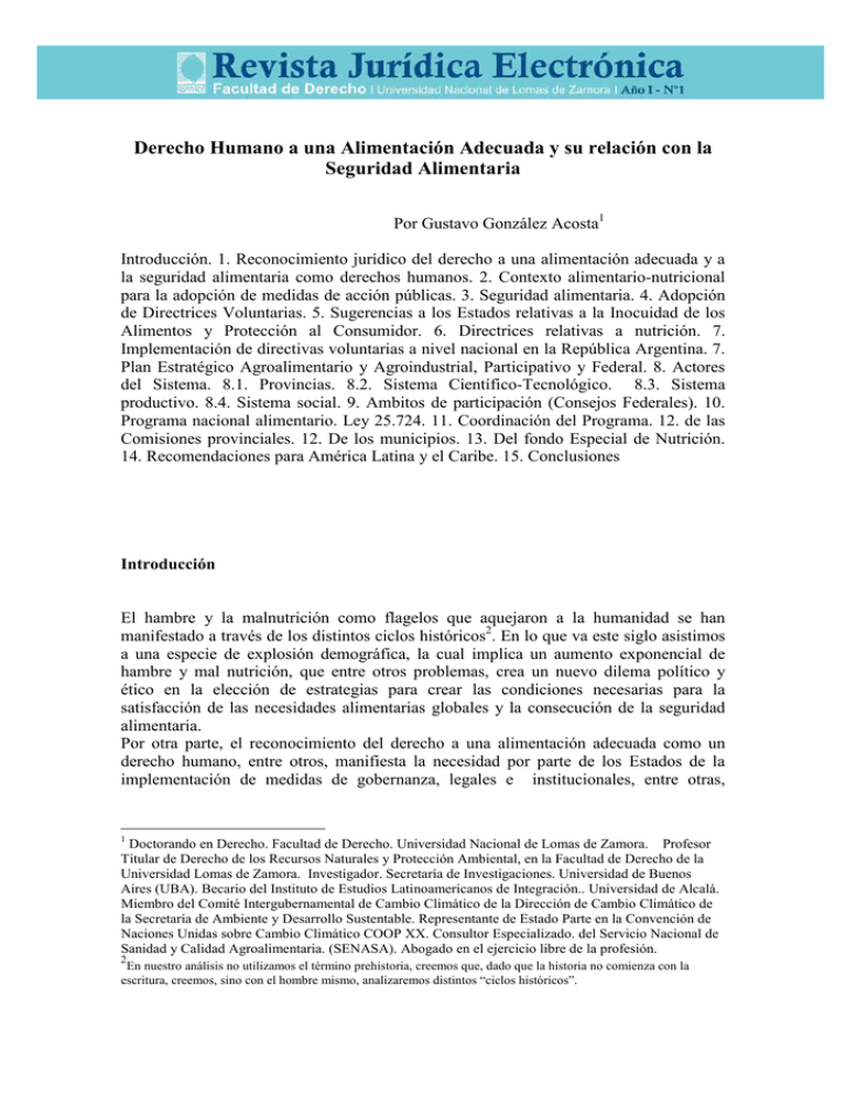 Derecho humano a una alimentación adecuada y su relación con la