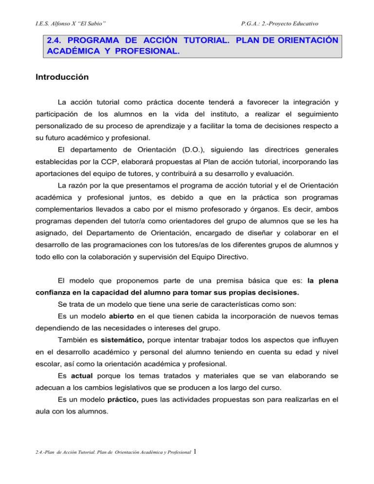 2.4. PROGRAMA DE ACCIÓN TUTORIAL. PLAN DE ORIENTACIÓN