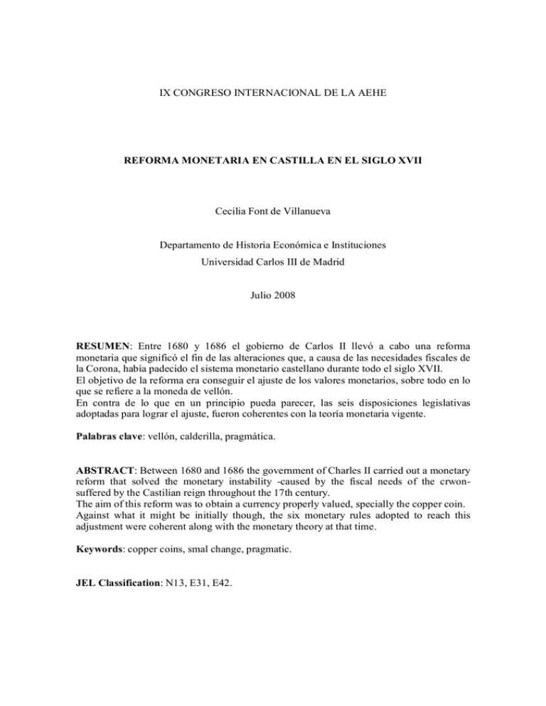 Reforma monetaria en Castilla en el siglo XVII