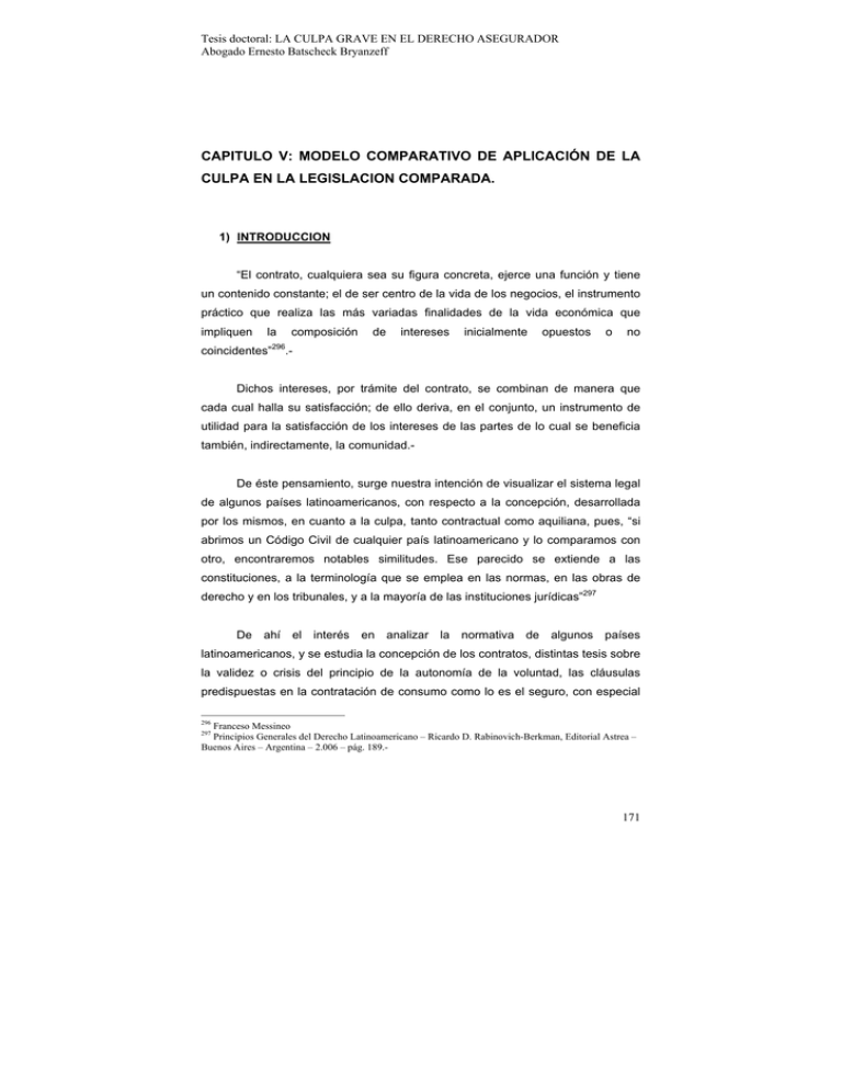 capitulo v: modelo comparativo de aplicación de la culpa en la