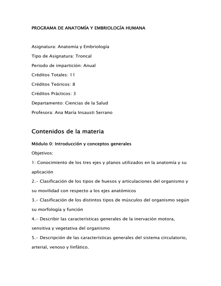 Contenidos de la materia