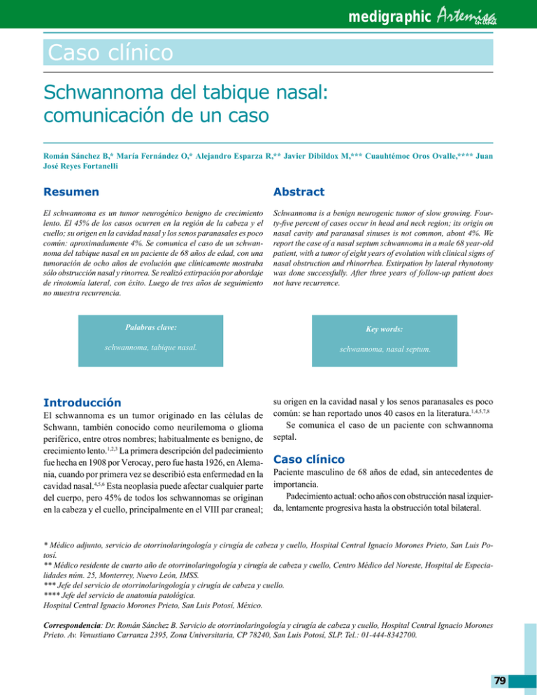 Schwannoma del tabique nasal:comunicación de