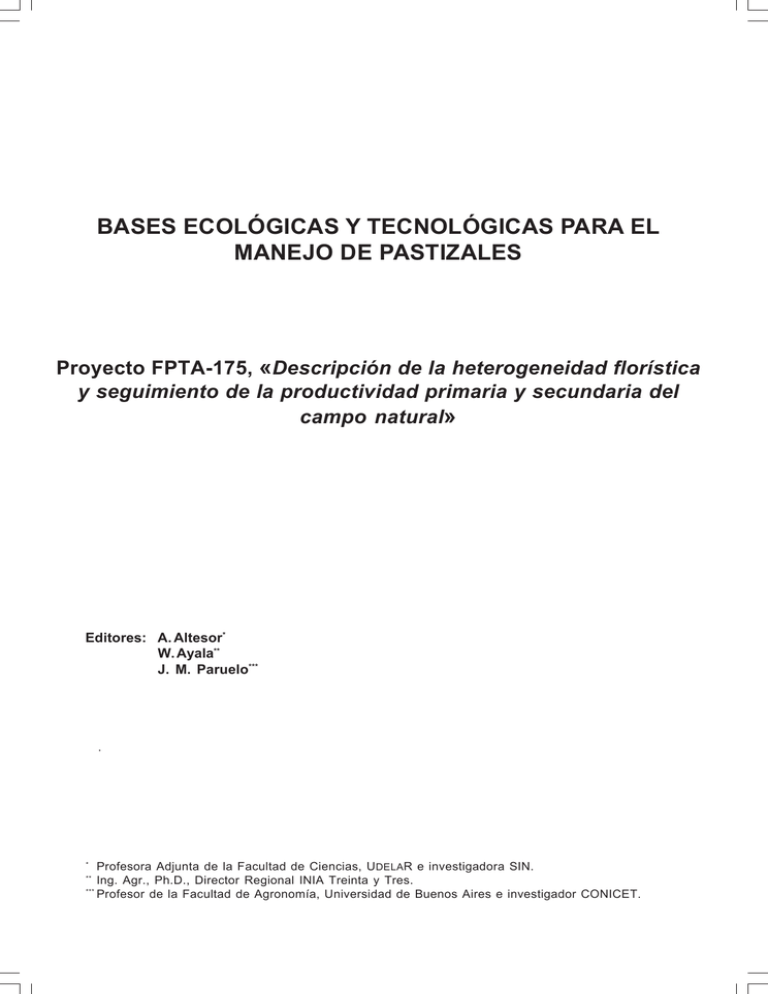 Fpta 26. Bases ecológicas y tecnológicas para el manejo de