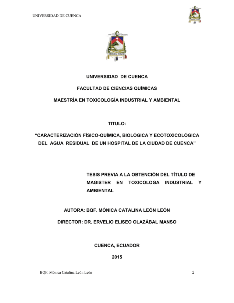 1 universidad de cuenca facultad de ciencias químicas maestría en