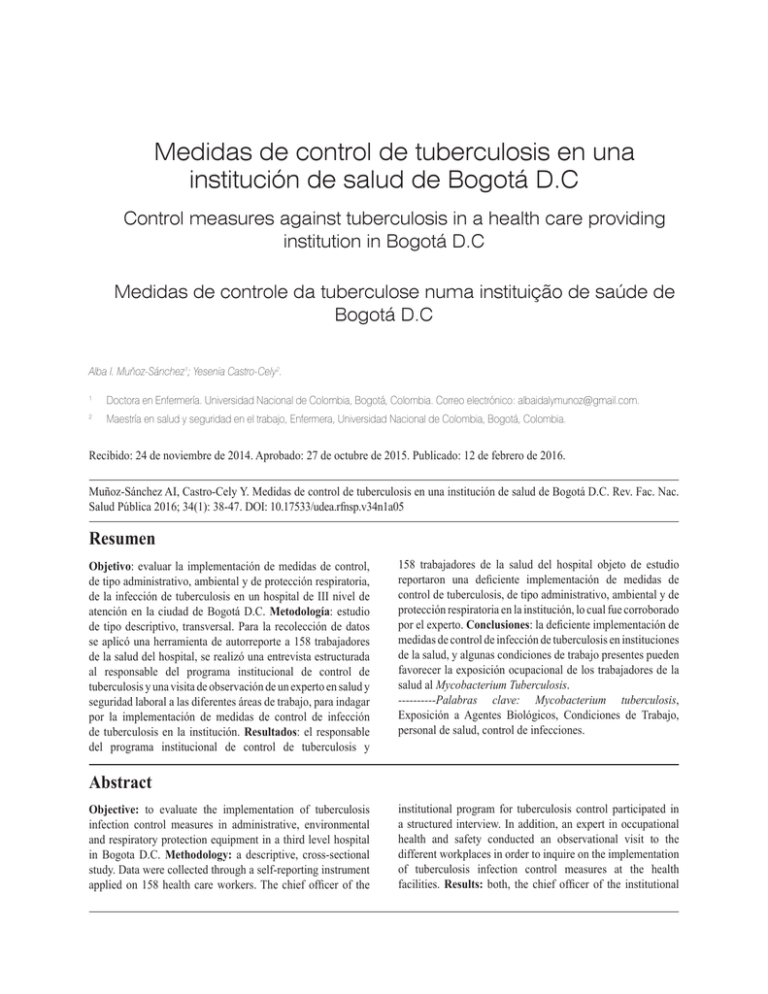 Medidas de control de tuberculosis en una institución de salud de